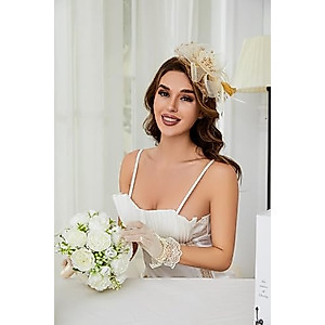 GurZinn Fascinator Hat Veil Kentucky Derby Hat Tea Party Bridal Wedding Veil Pillbox Hat and Lace Bowknot Gloves for Women