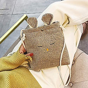 BCDshop Small Shoulder Bag for Women Girl Lovely Burlap Animal Ears Crossbody Bags Purse (Khaki)
