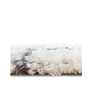 Unique Loom Rabat Shag Collection Area Rug - Geometric (9' 10" Round, Pure Ivory/Gray)