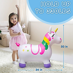 JOYIN Bouncy Unicorn Horse, Kids Ride On Bouncer, Toddler Girl Bouncing Animal Hopper, Inflatable Hopping Toy for Birthday Gift, 18 Months 2 3 4 5 Year Old Kids Toddlers Boys Girls