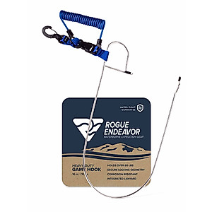Rogue Endeavor Large, Heavy Duty Stainless Steel Game Clip Fish Stringer System + Stainless Core Coiled Lanyard. Designed for Kayak Fishing & Spearfishing. All Fish Species (Heavy Duty - Blue)