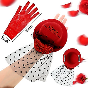 Chunyin Girls Tea Party Hats Mini Hat Hair Clip Fascinator Veil Mesh Hat and Gloves Sets Tea Party Accessories for Girls Kids Children 5.3'' Diam