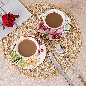 PULCHRITUDIE Eileen's Reserve Teacup and Saucer Set Fine China Tea Party Gift, Set of Four…