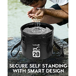 Luxtude Collapsible Bucket with Lid, 5 Gallon Bucket(20L), Camping Bucket, Food Grade Water Bucket, Folding Bucket for Camping, Hiking, Fishing, Car Washing Bucket