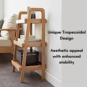 Bamskov 100% Solid Oak Sofa Table - Versatile Design Narrow End Table with 3-Tier Open Storage for Living Room, Bedroom, or Small Spaces - Ladder Shelf for Study (Natural)