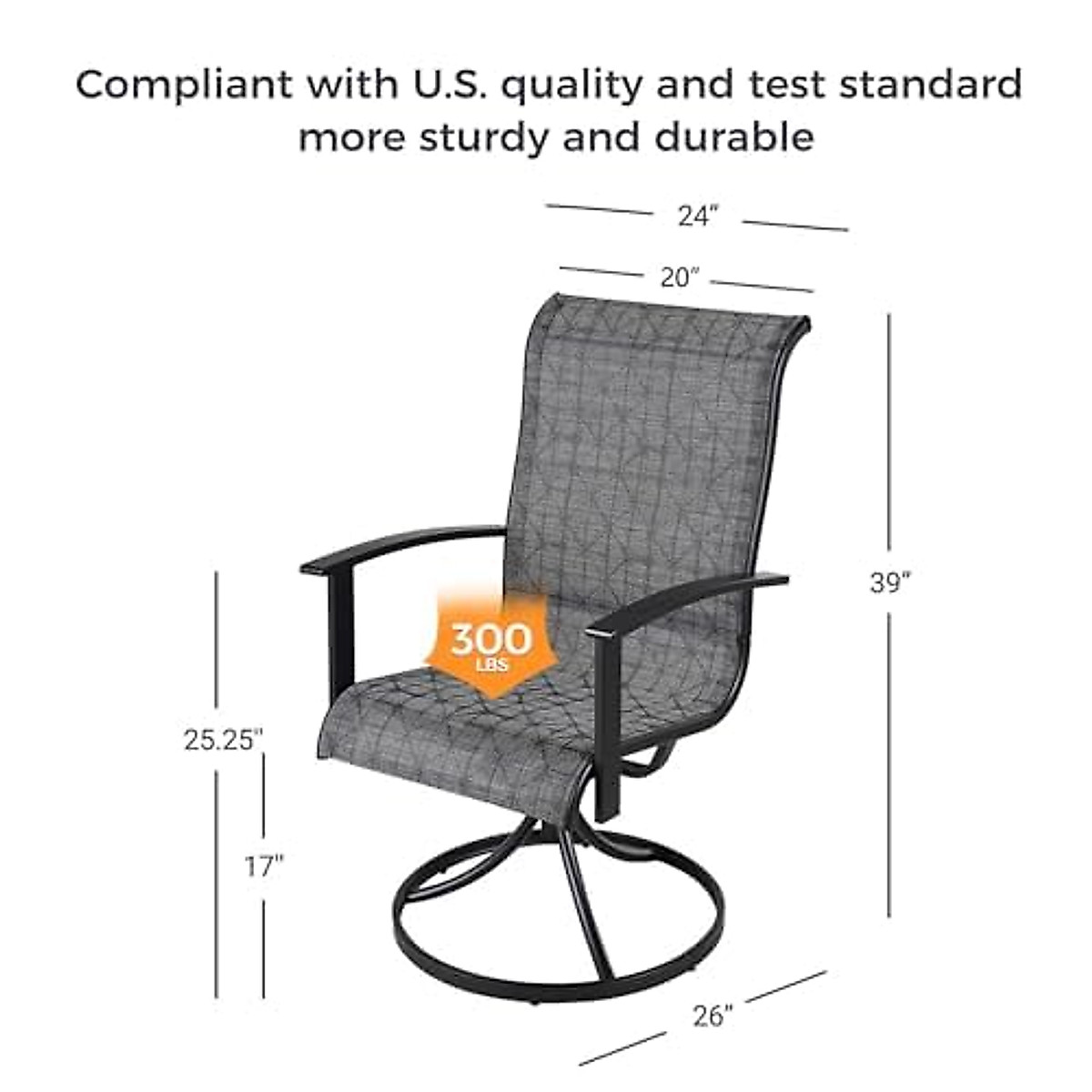 Grand patio Outdoor Dining Swivel Rocker Chairs, Patio Sling Rocking Chair Set of 2, Patio Chairs for Dining Set, Black & Grey Plaid