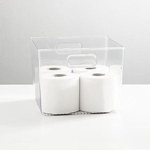 mDesign Plastic Modern Storage Organizer Bin Basket with Handles for Bathroom Organization - Shelf, Cubby, Cabinet, Vanity, and Closet Organizing Decor - Ligne Collection - 4 Pack - Clear