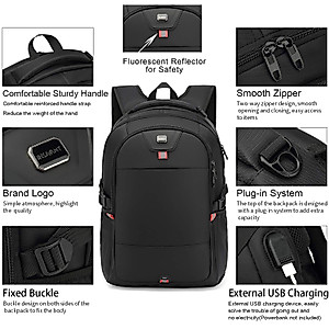 Laptop Backpack 17 Inch Water Resistant Backpacks Durable College Travel Daypack Anti Theft with USB Charging Port Best Gift for Men Women Boys Girls Students(17 Inch, Black)