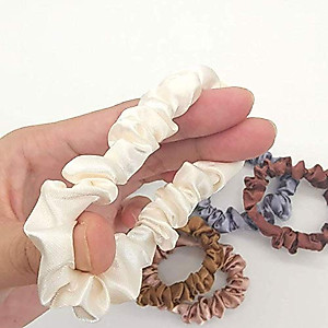 6 Pcs Silk Hair Scrunchies Soft & Comfortable Small Silk Scrunchy Skinny Hair Ties Bows Ropes Elastics Ponytail Holders for Women Girls Hair Accessories