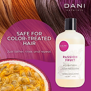 DANI Natural Moisturizing Shampoo Naturals - Juicy Passion Fruit Scent - Organic Aloe Vera & Coconut Cleansers - Sulfate, Phthalate & Paraben Free - Vegan & Cruelty Free - 12 Ounces