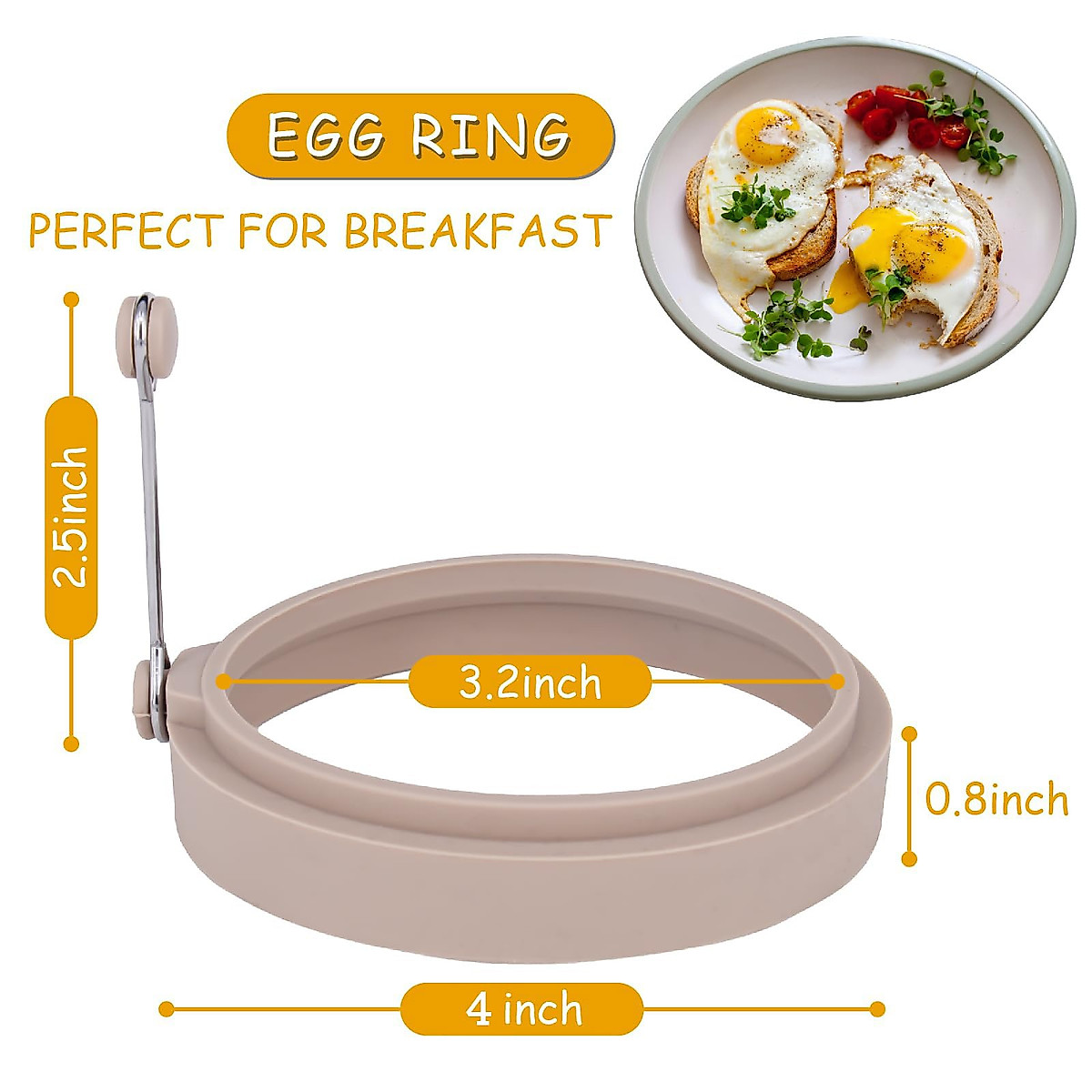 4 Pack Silicone Egg Rings, Non Stick Egg Ring Mold, Food Grade Egg Cooking Rings for Fried Egg, Egg Mcmuffin Ring, Nordic Color, 4 Inch