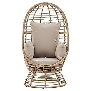 Barton Oversized Egg Style Wicker Chair w/Canopy & 4 Cushions Swivel Outdoor Patio Lounge Basket