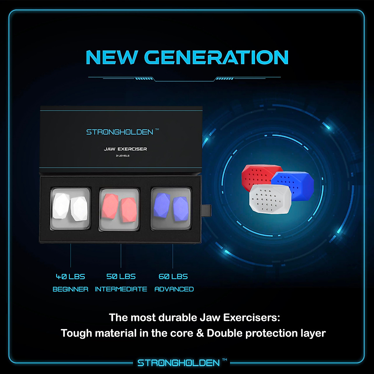 Jaw Exerciser for Men & Women - 3 Levels (6pcs) Silicone Jawline Exerciser Tablets for Beginner, Intermediate & Advance Users - Jaw Toner for Men & Women, Jawstyle and Jaw Trainer (3 Levels - Basic)