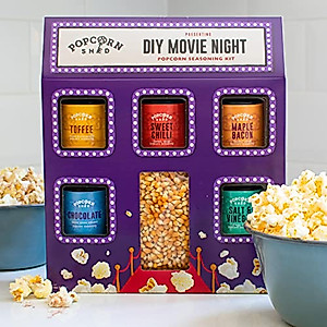 Popcorn Seasoning Kit, Make Your Own Popcorn, Five Delicious Popcorn Seasonings Set + 18oz Popcorn Kernels, Vegan and Gluten Free - Movie Night Gift - Imported from the UK - British Candy from England