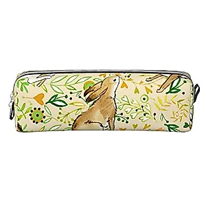 allgobee Pu Leather Pencil Bag Pen Case Cute-Bunny-Rabbit-Watercolor Students Stationery Pouch Pencil Holder Desk Organizer