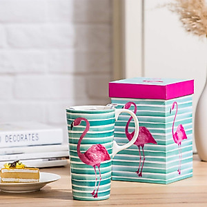 Topadorn Ceramic Coffee Cup with Lid Ceramic Mug with Gift Box, Flamingo
