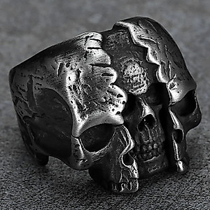 Jude Jewelers Retro Vintage Antique Stainless Steel Gothic Skull Death Halloween Biker Cocktail Party Ring (Grey, 13)