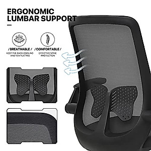 MoNiBloom Office Guest Chair Without Wheels, Executive Reception Chair with Lumbar Support and Sled Base, Mid-Back Mesh Task Chair with Flip-Up Arms for Reception Conference Wait Room, 250 LBS, Black