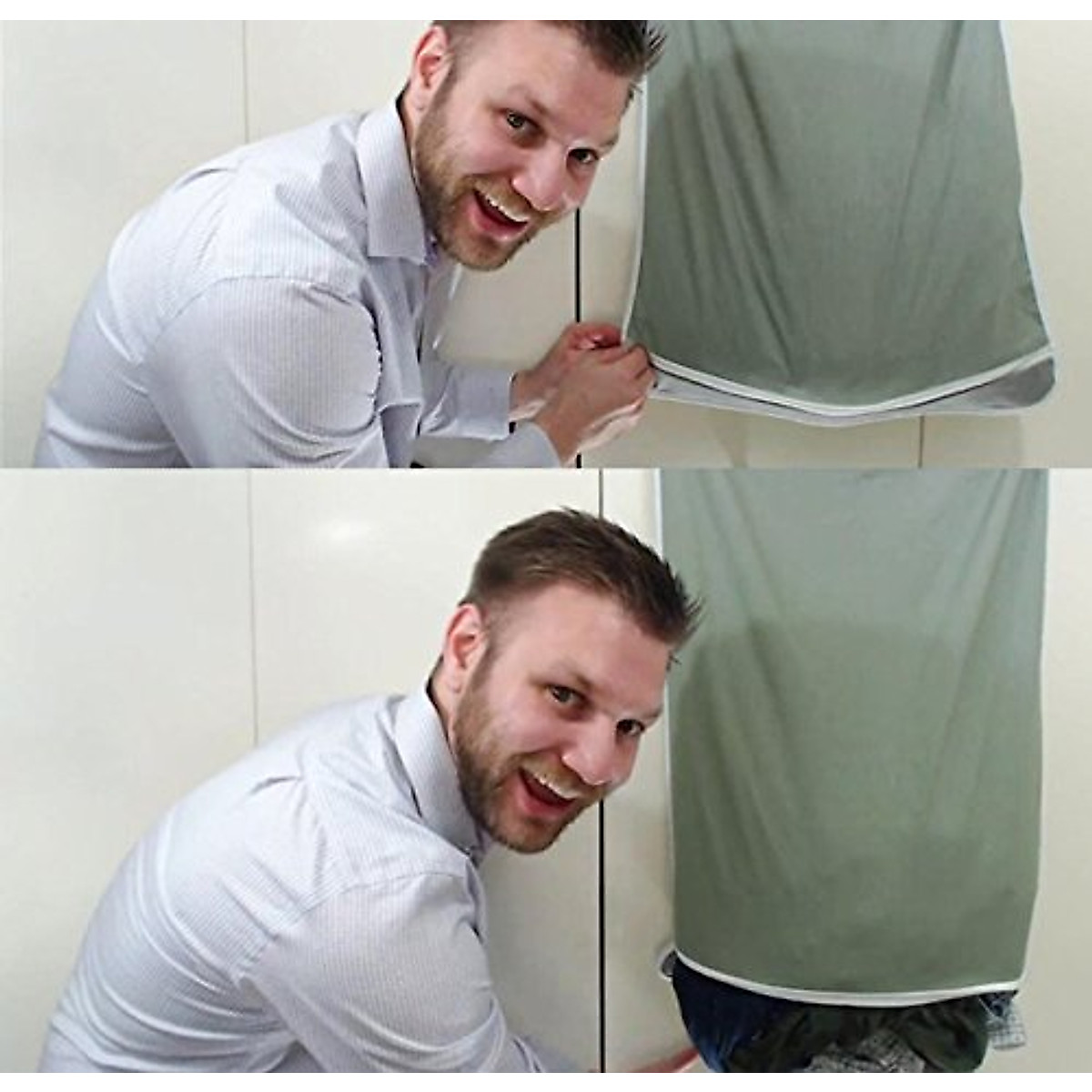 Oxford Fabric Space Saving Door-Hanging Laundry Hamper Bag + 2 Stainless Steel Hooks + 2 Strong Suction Cups for Bedroom, Nursery, Dorm or Closet (White)