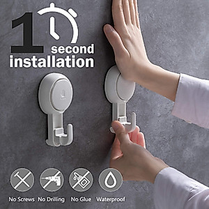 LEVERLOC Suction Cup Hooks Pack of 4 No Drilling & Removable 1 Second Installation White Wall Hooks Heavy Duty Suction Cup Hooks Max Hold 11lbs Hooks with Suction Cup for Bathroom/Kitchen/Hotel