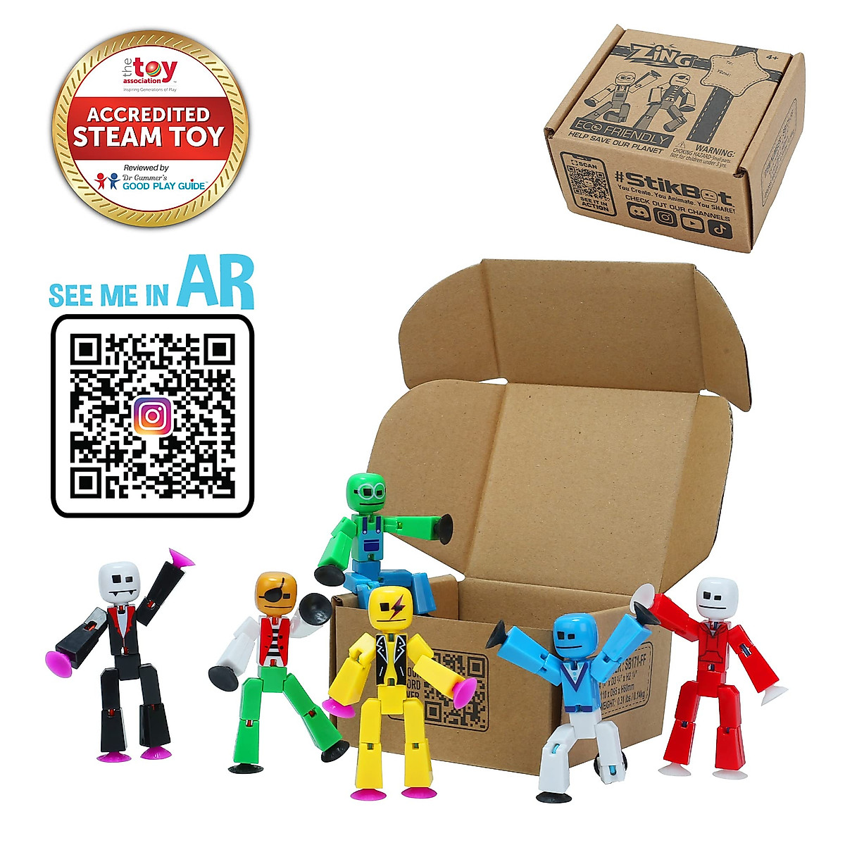 Zing Stikbot Avatar Series 1, Set of 6 UV Print Stikbot Collectable Action Figures, Create Stop Motion Animation, Great for Kids Ages 4 and Up