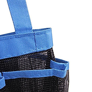 DanziX 2 Pack Portable Mesh Shower Caddy, Quick Dry Shower Tote Bag Hanging Toiletry Bath Organizer with 8 Storage Compartments for Shampoo, Soap and Other Bathroom Accessories - Black, Blue
