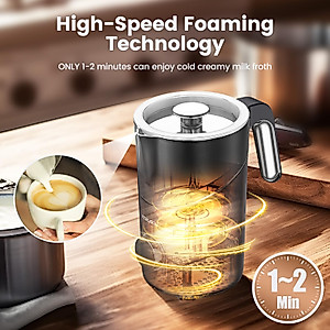 iTRUSOU Milk Frother and Steamer, 8-in-1 Electric milk frother, Automatic Hot and Cold Foam Maker for Coffee, Stainless Steel Milk Warmer Dishwasher Safe (Black)