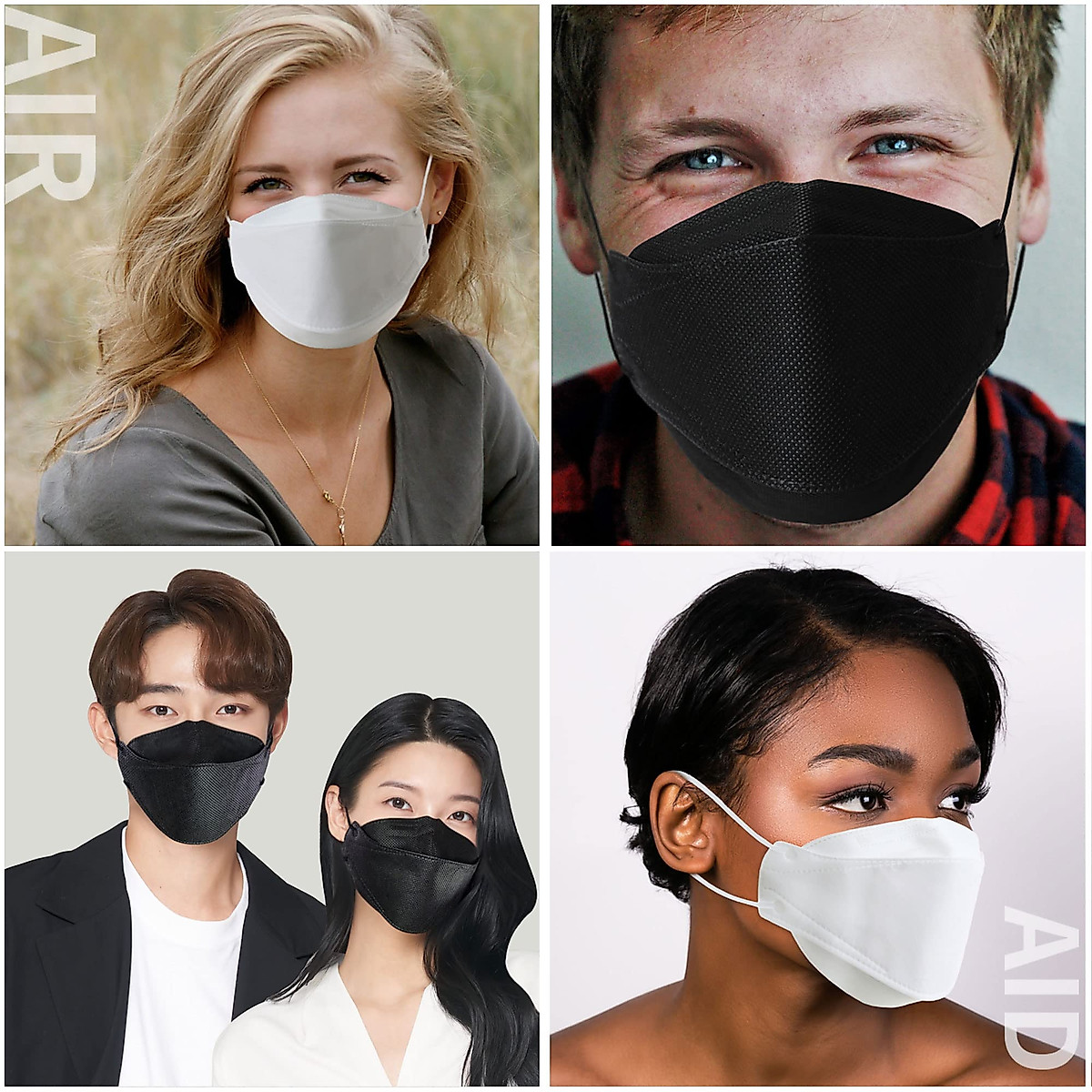 AIRAID-KF94 [Individually Wrapped] - Made in Korea, 4-Layer Filter, 3D Face Mask, Black, White, Adult and Older Teens (Black-50P)