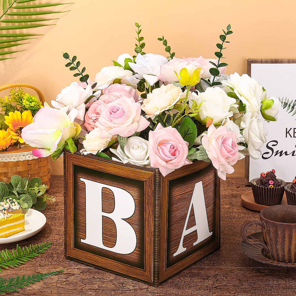 Jetec 10 Piece Baby Shower Centerpiece Boxes Baby Shower Party Decorations Table Display with Letters Gender Reveal Party Favor Block Holder(Wood Style)