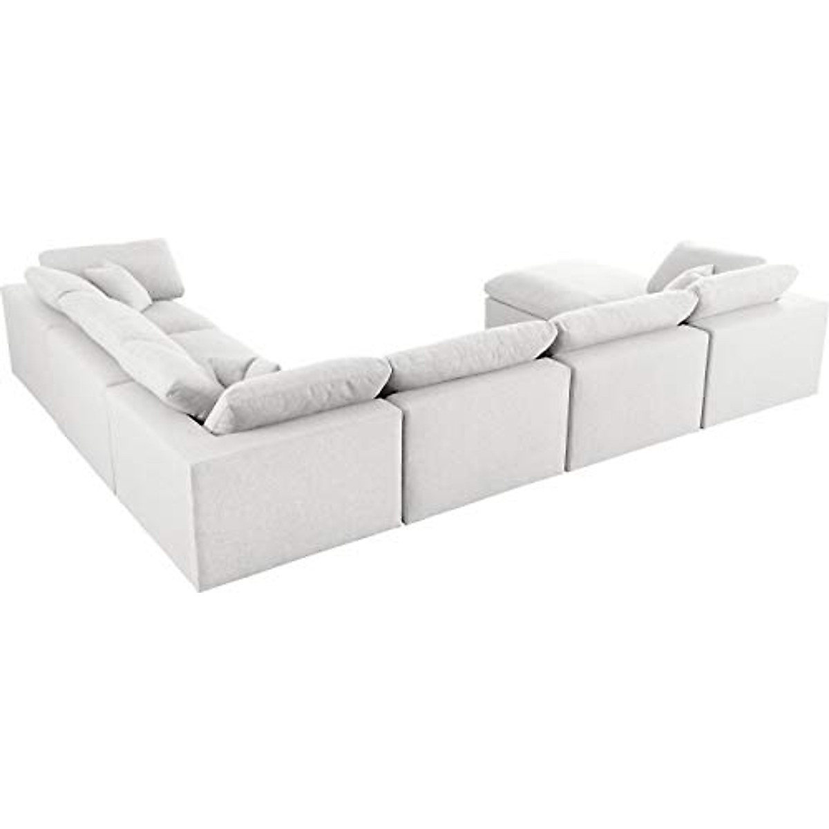 Meridian Furniture Serene Collection Modern | Contemporary Deluxe Comfort Modular Sectional, Soft Linen Textured Fabric, Down Cushions, 3 Corner + 3 Armless + 1 Ottoman, Cream