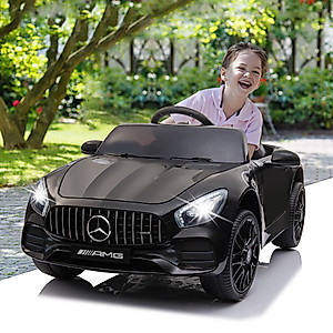 TOBBI Ride On Car 12V Licensed Mercedes Benz AMG GT Electric Car for Kids Ride On Toys Vehicle with 2.4G Remote Control, 2 Powerful Motors, Music, Horn, USB, Black