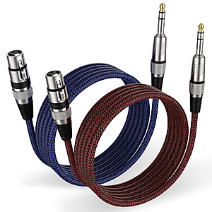 FURUI XLR Female to 1/4 Inch Cable 6ft 2Pack, Nylon Braided Microphone Cable 6.35mm TRS to XLR Female Balanced Cable Compatible with Shotgun Microphone, Recording Studios and More