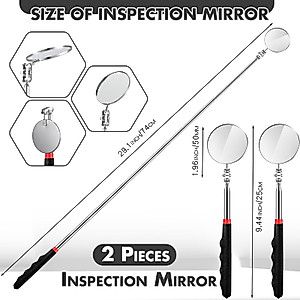 Copkim 2 Pcs Telescoping Inspection Mirror,29 Inch Mechanics Mirror Tool with Long Handle, Round Extendable Mirror on a Stick for Technicians Mechanics Contractors Checking Observation (Black)