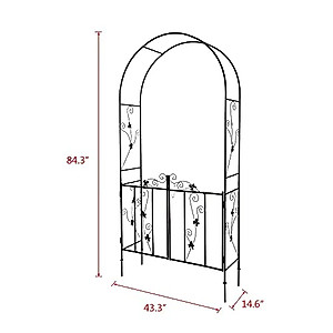 Outdoor Metal Garden Arbor Decorative Steel Garden Trellis Arch Stand with Gate, 8'H x 3.6'W, Black