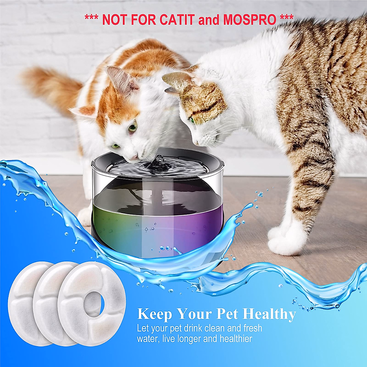 Cat Water Fountain Filters, 5 inch Pet Fountain Filters, Dog Fountain Activated Carbon Filters Replacement, Compatible with Cats and Dogs Automatic Water Dispenser (10Pcs)