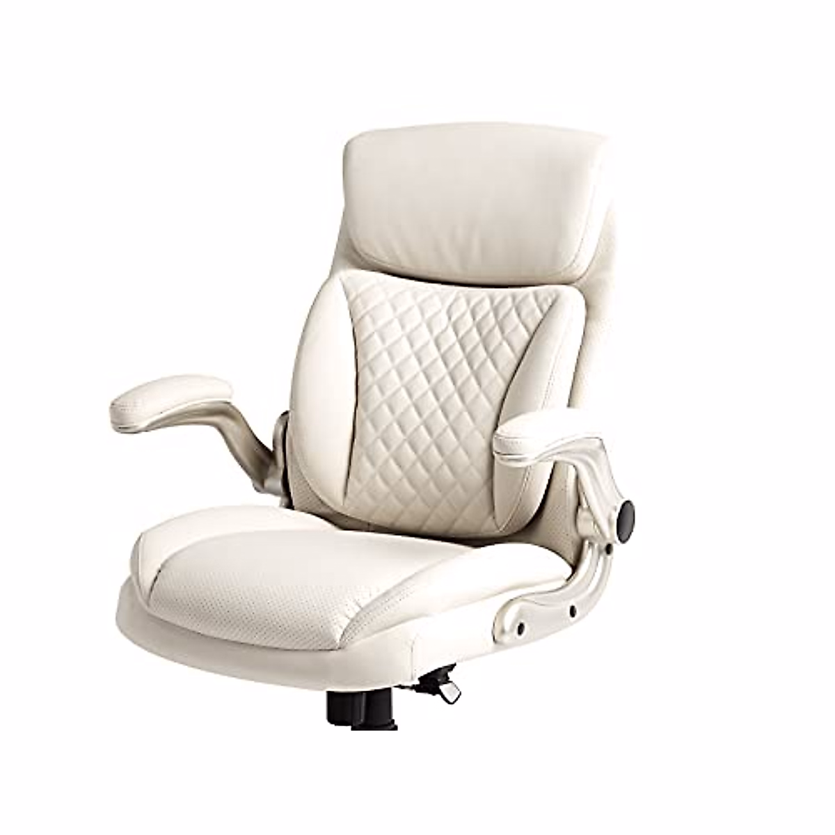 AmazonCommercial Ergonomic Executive Office Desk Chair with Flip-up Armrests and Adjustable Height, Tilt and Lumbar Support, Cream Bonded Leather, 29.5"D x 28"W x 43"H