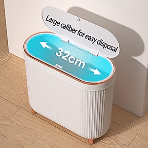 Aupekro Bathroom Trash Can with Lid, 3.1 Gallon/12 Liter Slim Rubbish Bin Wastebasket, Rectangular Plastic Narrow Garbage Container Bin for Living Room, Kitchen, Toilet, Office(Green)