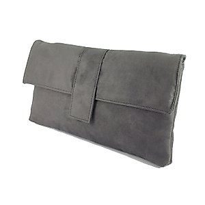 LONI Womens Fab Large Faux Suede Clutch Bag/Shoulder Bag In Charcoal Grey
