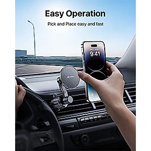 andobil Car Mount for iPhone, [Never Block A/C, 360° Rotate-Freely] Strong Magnetic Cell Phone Holder for Car Vent Easily Install, Compatible w MagSafe Car Mount Fits for iPhone 14 13 12 Pro Max & All