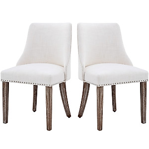 Kmax Fabric Dining Chairs Set of 4 Upholstered Side Chairs Farmhouse Accent Chairs with Nailhead Wood Legs for Dining Room Guest Room Restaurant, Cream