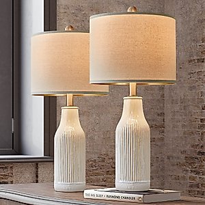 USumkky 23.75 inches Modern Ceramic Table Lamp Set of 2 for Living Room, Farmhouse Bedside Nightstand Lamp for Bedroom Home Office Dorm