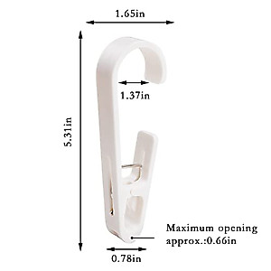 4Pcs Laundry Hooks with Clips, Plastic Large Laundry Hooks, Curtain Hooks with Clips, Portable Clothes Sock Pins Drying Clips, Hanger Closet Organizer Clamps for Home Kitchen Travel Outdoor (White)