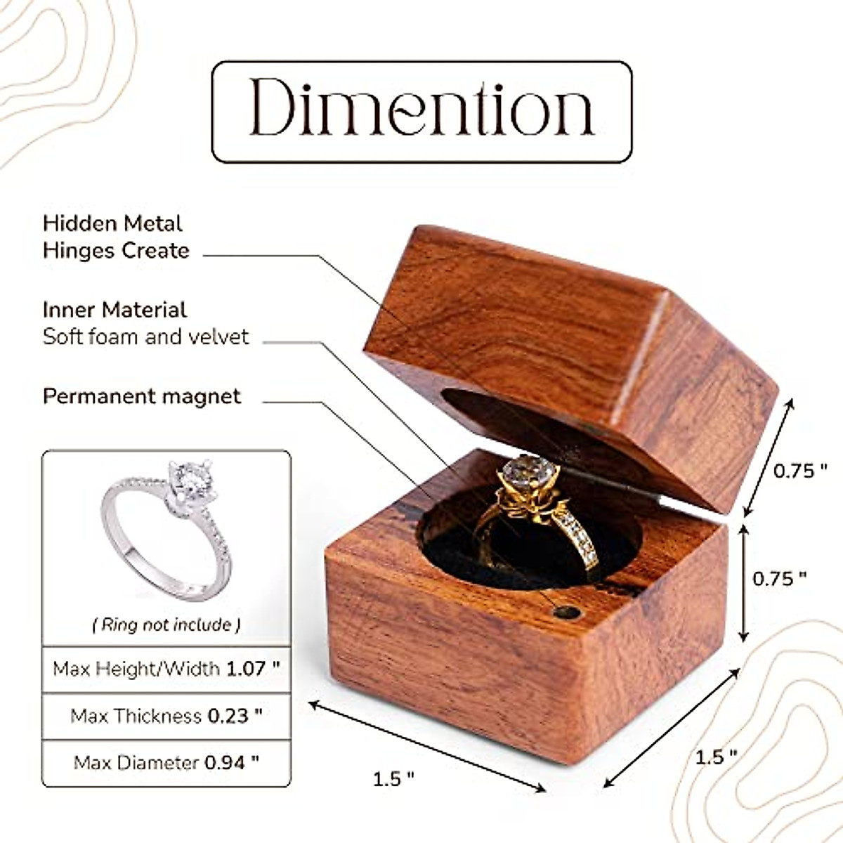 Mr. and Mrs. Ring Box – Handmade Wood Ring Box for Wedding day Ring Boxes Small Engraved for Engagement/Proposal, Rustic Ring Box, Ring Storage Box Engagement Gift (Wood Ring Box - Flower 2 PCs)
