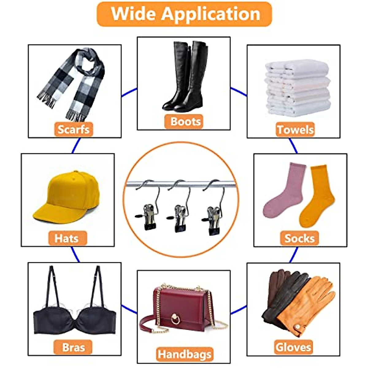 Boot Hangers for Closet, 12 Pack Hanging Clips Hook Clothes Pins for Laundry, Hanger Clips Towel Clips Boot Organizer for Home and Travel, Clothespins Clip Hangers for Pants Hats Socks Gloves