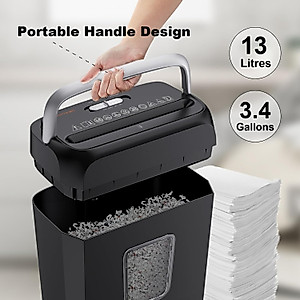 Bonsaii Paper Shredder for Home Use, 6 Sheet Crosscut Paper Credit Cards, Staples, and Clips Shredder for Home Office Use, Portable Handle Design, 3.4 Gal Wastebasket (C237-B Upgrade Version)