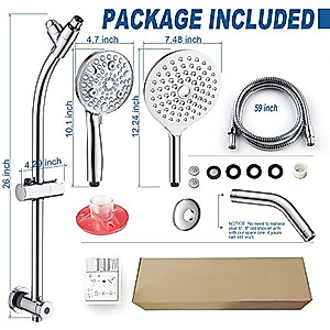 High Pressure Handheld/Rain 3-way Shower Head Combo with 26" Adjustable Drill-free Stainless Steel Slide Bar, 10-Mode Handheld Shower Head & 7.48" Rain Shower Head with 5ft Hose - Polished Chrome