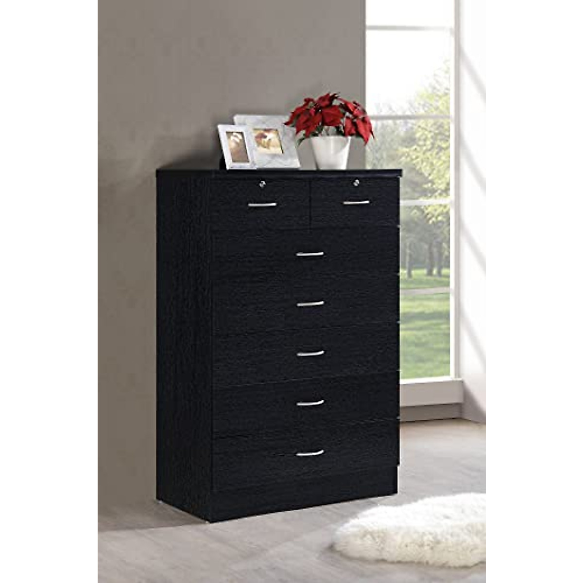 HODEDAH IMPORT HI70DR Black 7 with Locks On 2-Top Chest of Drawers