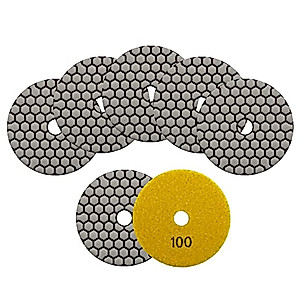 KURSTOL Dry Diamond Polishing Pads Set - 7pcs 4"/100mm Grits #100 Countertop Polishing Pads for Granite Quartz Stone Marble Floor