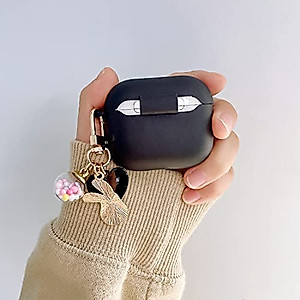 Ownest Compatible with AirPods 3 Case Cover 2021,Soft TPU with Gold Heart Cute Lucky Ball Keychain Shockproof Cover Case for Girls Women Airpods 3rd Generation-(Black)