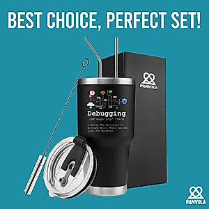 Panvola Debugging Definition Computer Programmer Gifts Student Teacher Coder Boyfriend Girlfriend IT Vacuum Insulated Tumbler Tech Support Travel Mug Stainless Steel With Straw Removable Lid (30 oz)